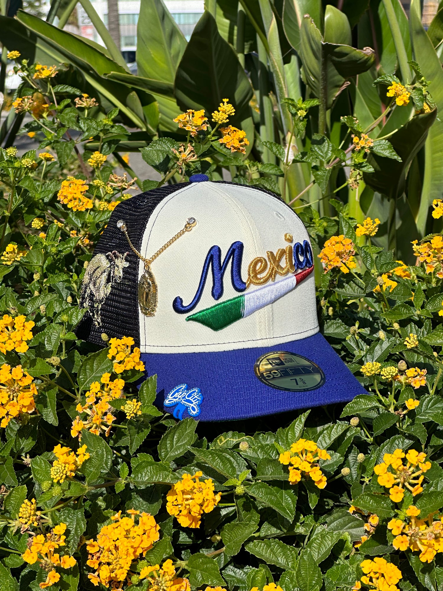 NEW ERA EXCLUSIVE 59FIFTY CHROME WHITE/BLUE MEXICO SCRIPT MESHBACK W/