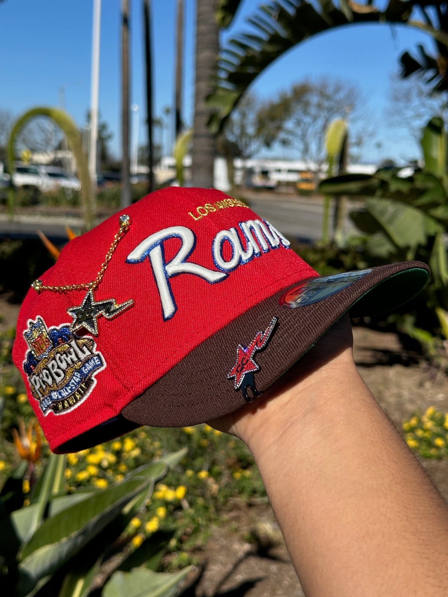 NEW ERA EXCLUSIVE 59FIFTY RED/WALNUT LOS ANGELES RAMS SCRIPT W/ PROBOW