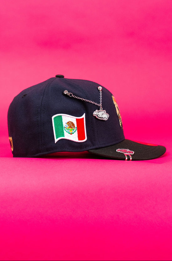 NEW ERA EXCLUSIVE 59FIFTY NAVY/BLACK EL CHIVO W/ MEXICO FLAG SIDE PATC