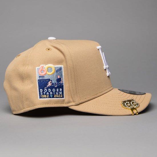 NEW ERA 9FIFTY A-FRAME LIGHT KHAKI LOS ANGELES DODGERS W/ RED ROSE + D